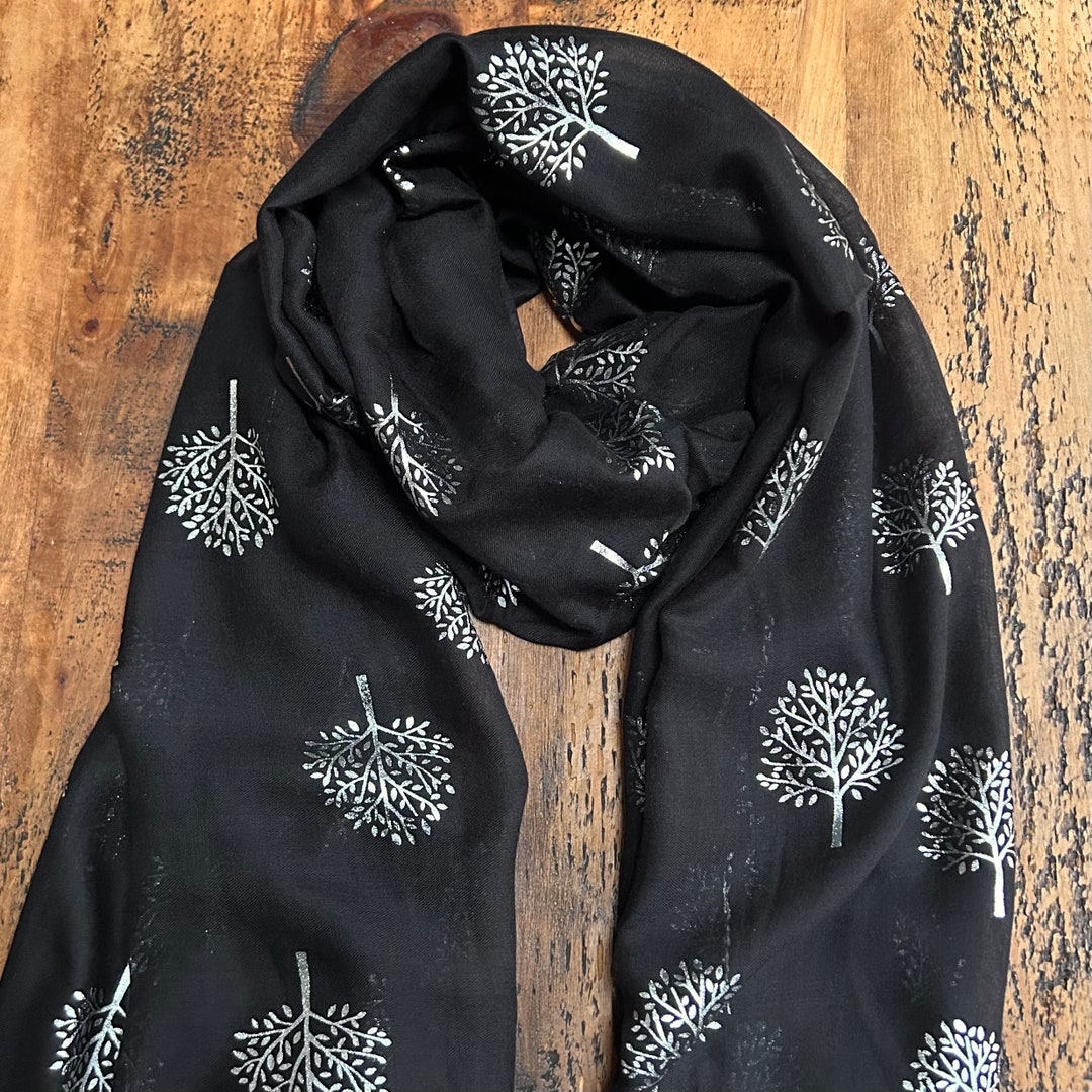 Soft Tree of Life Scarf - Black/silver - Etsy