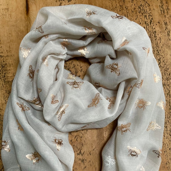 Gorgeous Gold Bumble Bee Print Scarf Pale Grey | Etsy