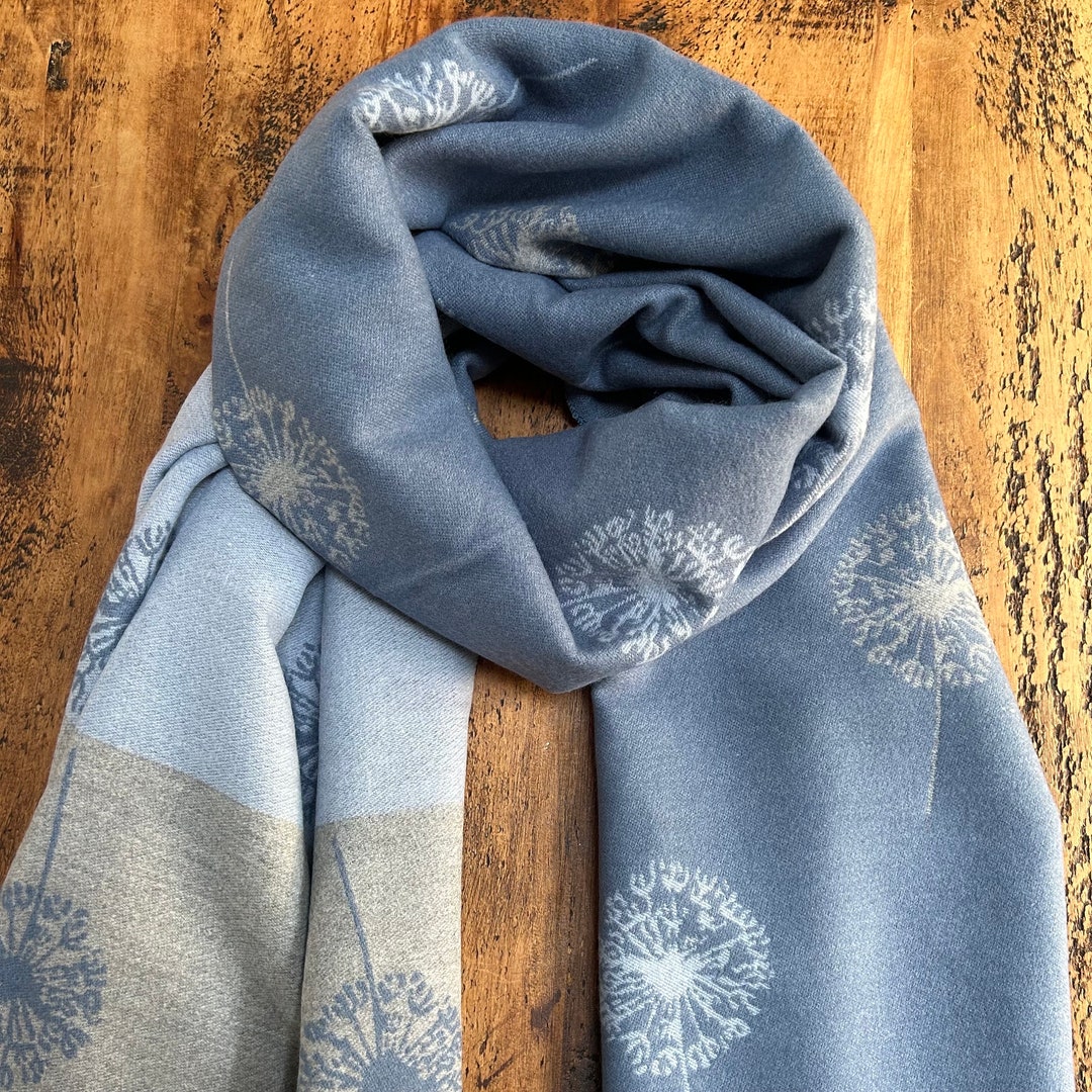 Soft, Cosy Cashmere Reversible Winter Dandelion Scarf - Blue & Grey - Etsy