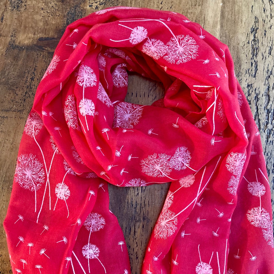 Soft Dandelion Print Scarf - Red - Etsy UK