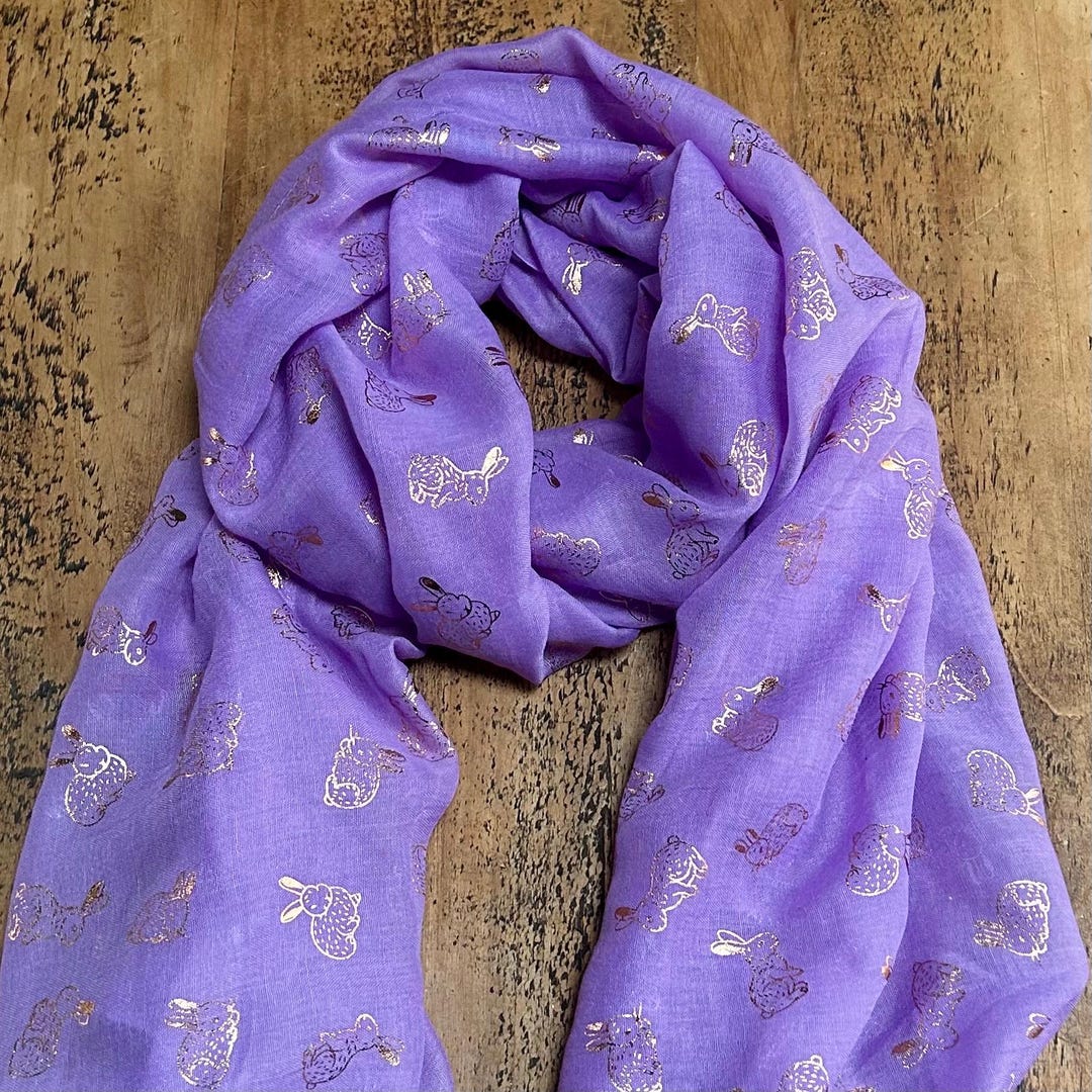 Cute Gold Bunny Rabbit Print Scarf - Lilac - Etsy