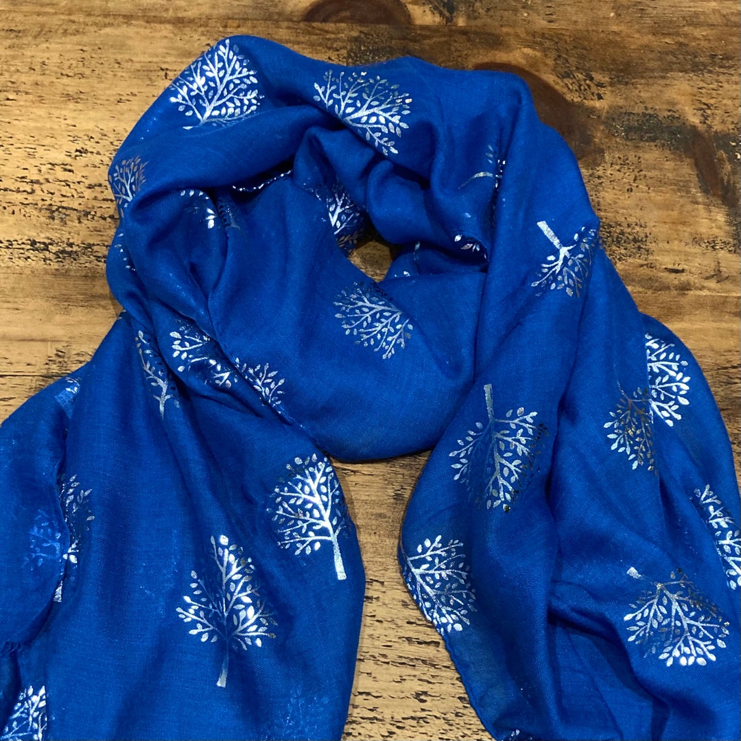 Soft Tree of Life Scarf - Blue & Silver - Etsy