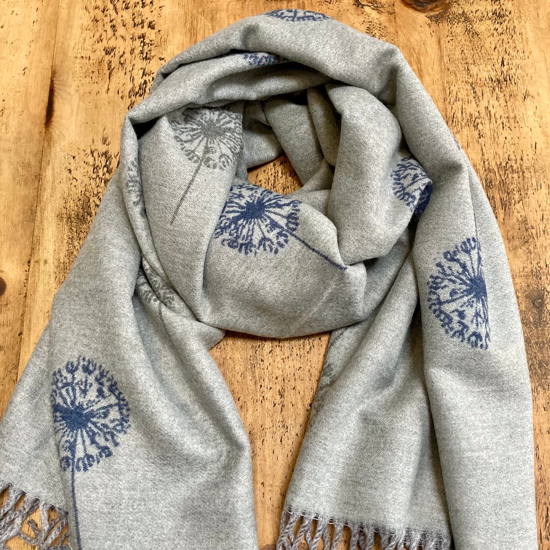 Soft, Cosy Reversible Winter Dandelion Scarf - Grey & Blue - Etsy