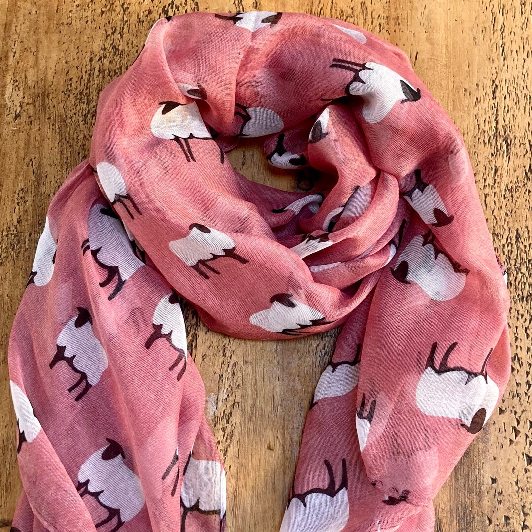 Sheep Print Scarf - Watermelon Pink - Etsy UK