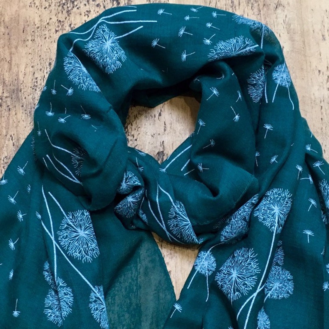 Soft Dandelion Print Scarf - Forest Green - Etsy UK