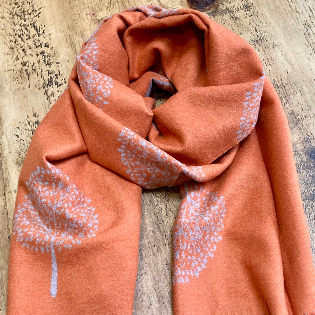 Soft, Cosy Reversible Winter Mulberry Tree Scarf - Orange & Grey - Etsy