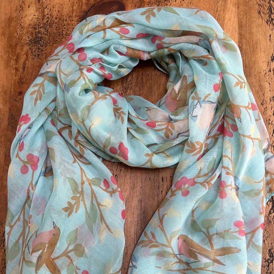 Pretty Bird Print Scarf - Aqua - Etsy UK