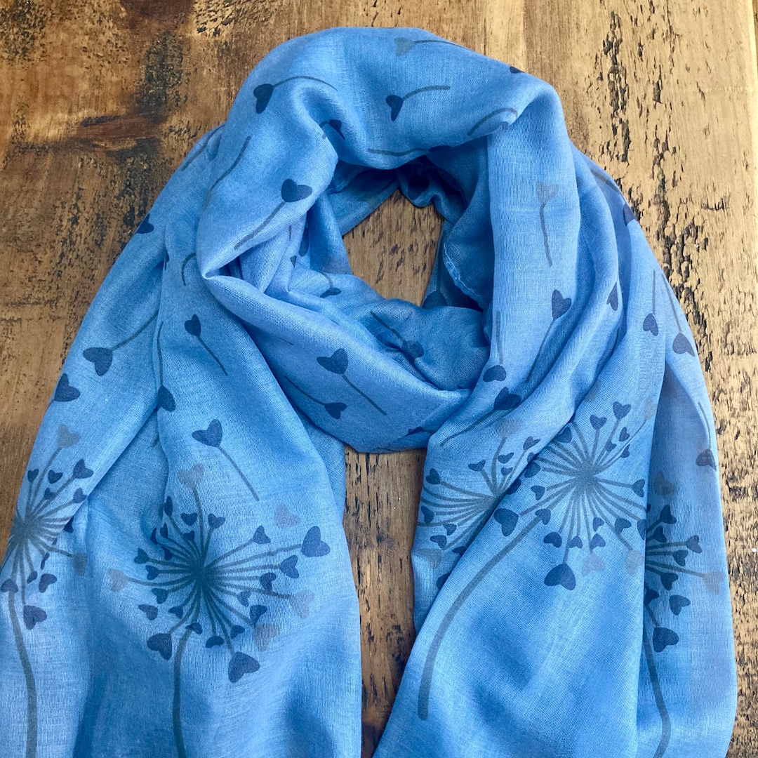 Beautiful Soft Heart Dandelion Print Scarf - Denim Blue - Etsy