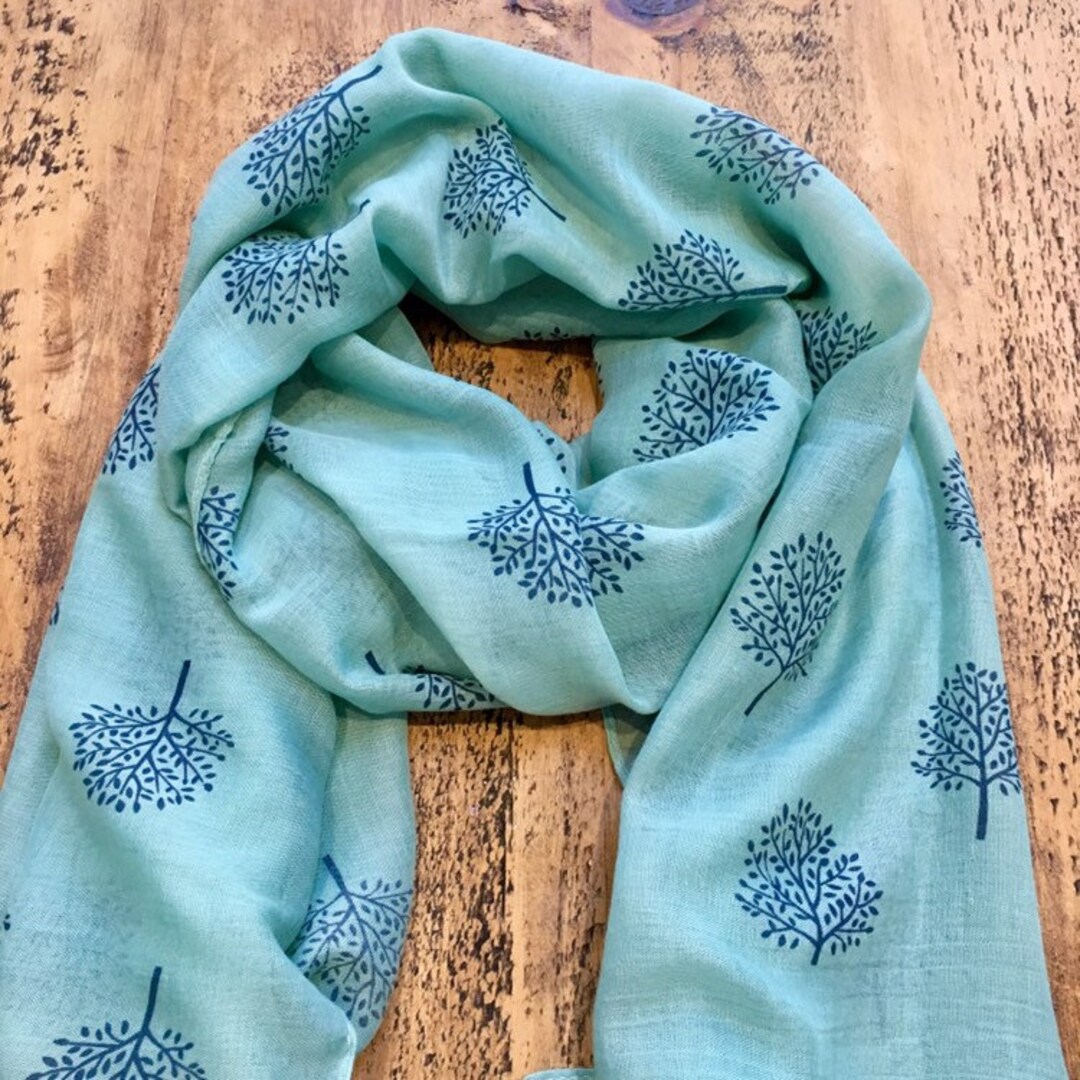 Soft Mulberry Tree Scarf - Mint & Navy - Etsy