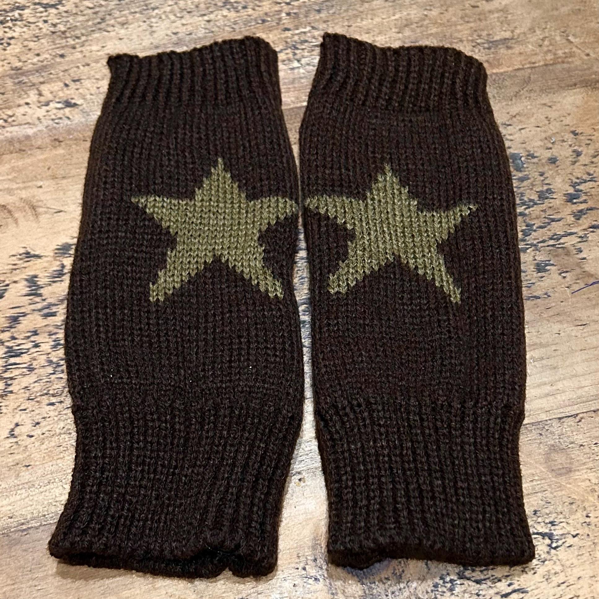 Warm Woolly Fingerless Star Print Gloves - Chocolate - Etsy