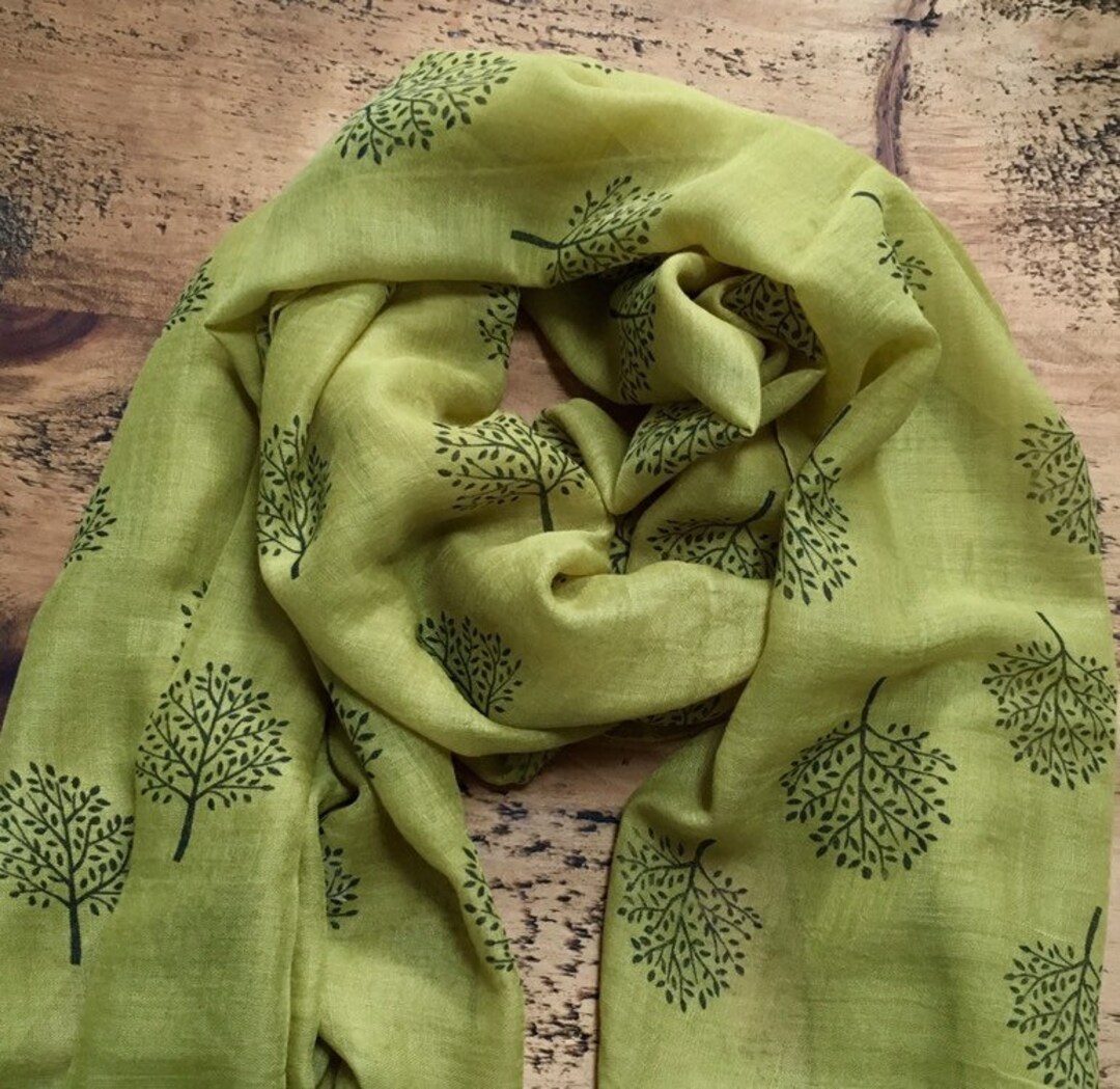 Soft Mulberry Tree Scarf Pistachio Green & Navy - Etsy UK