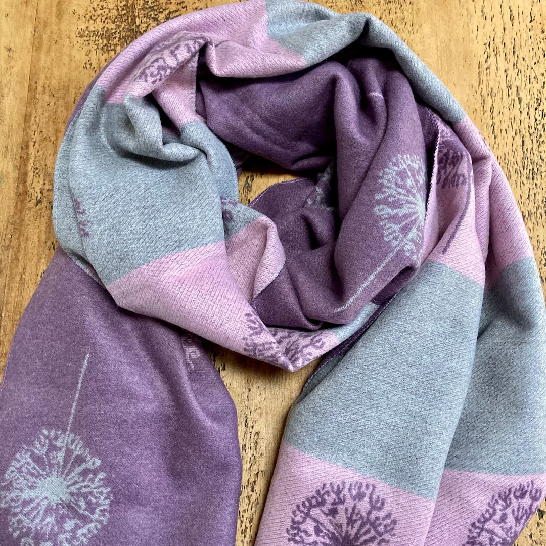 Soft, Cosy Winter Dandelion Scarf - Purple, Pink & Grey - Etsy UK