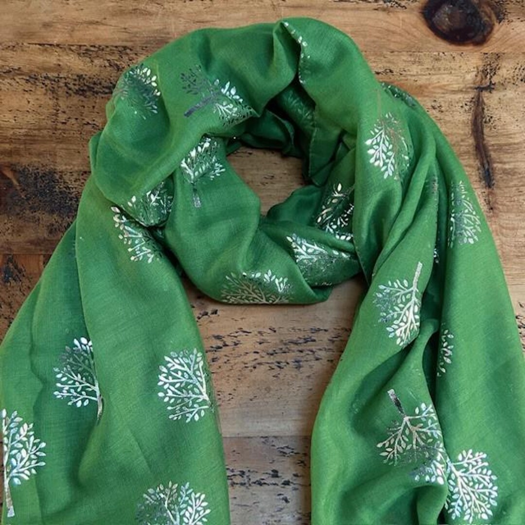 Soft Tree of Life Scarf - Vibrant Green & Silver - Etsy