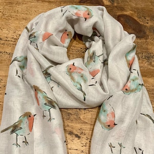 Cute Robin Print Scarf Grey - Etsy