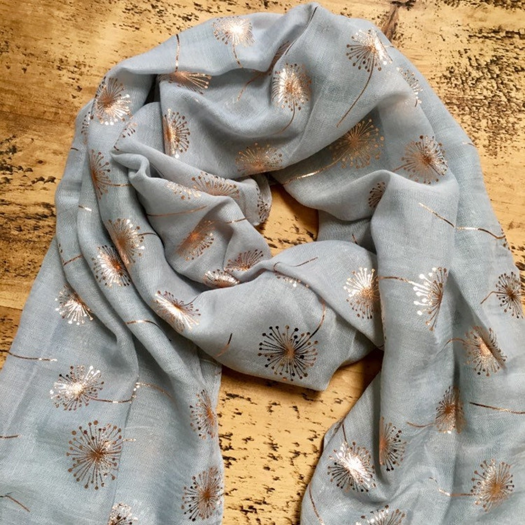 Soft Dandelion Print Scarf - Grey & Rose Gold - Etsy