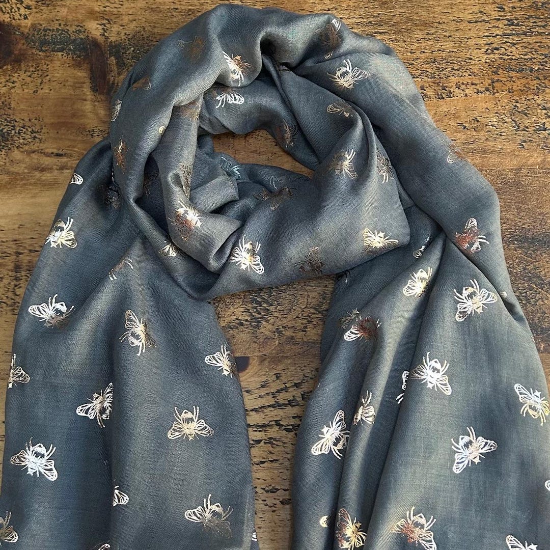 Gorgeous Gold Bumble Bee Print Scarf - Charcoal Grey - Etsy