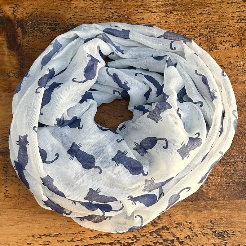 Beautiful Soft Cat Print Scarf - White & Navy - Etsy