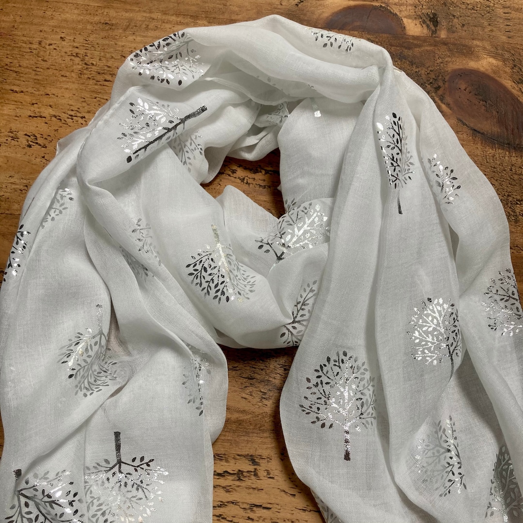 Soft Tree of Life Scarf - White & Silver - Etsy
