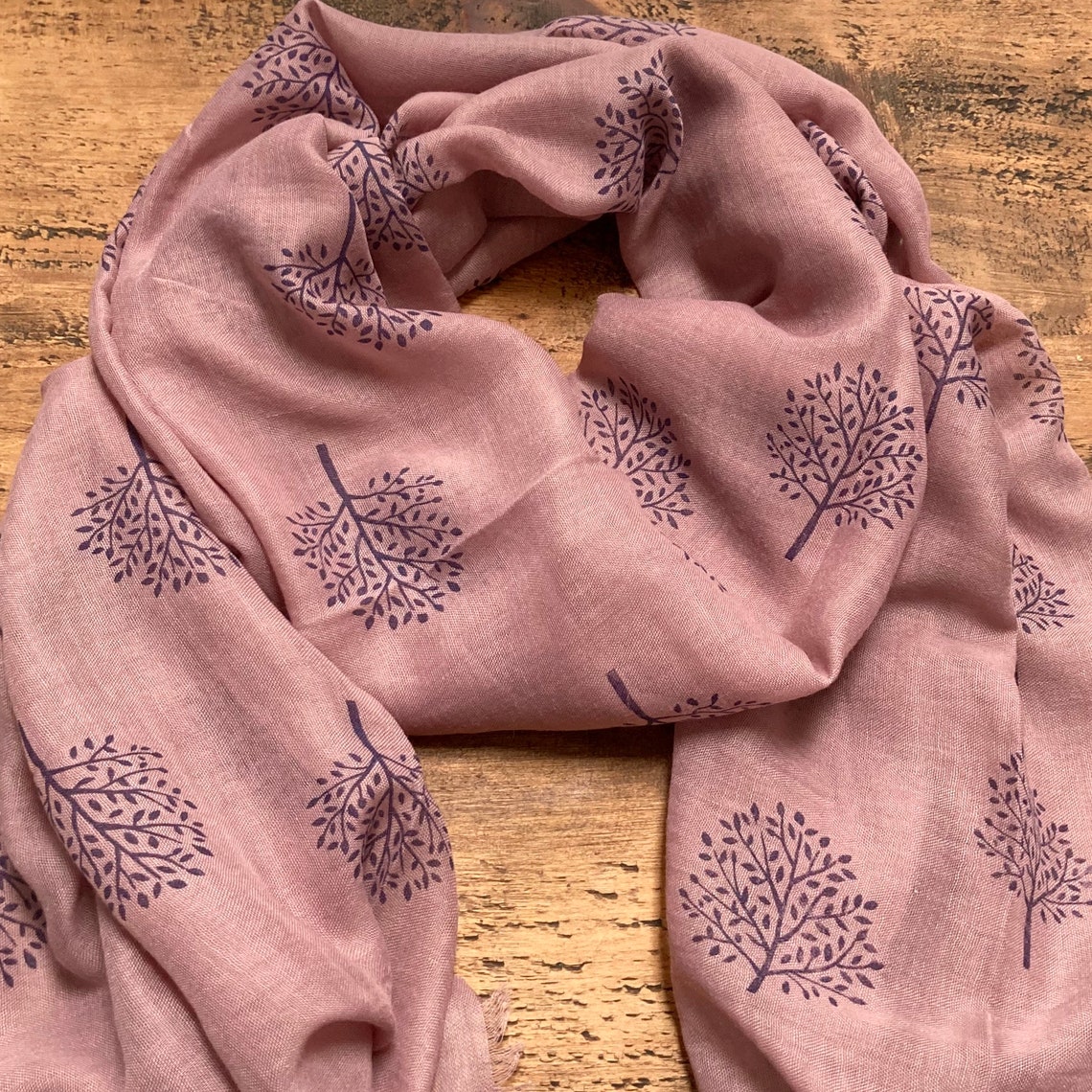 Soft Mulberry Tree Scarf Dusky Pink & Navy | Etsy