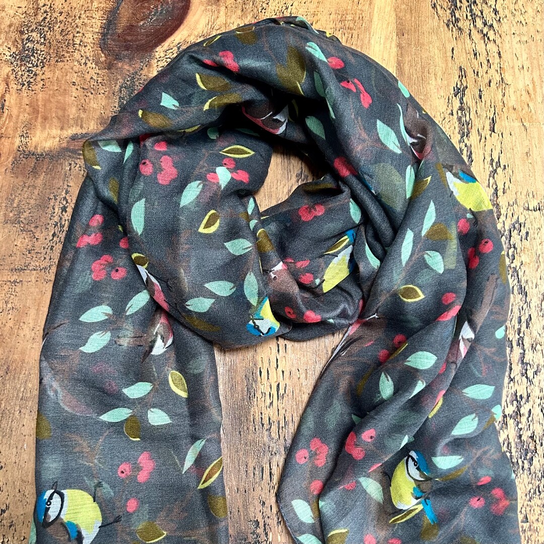 Pretty Bird Print Scarf - Grey - Etsy UK
