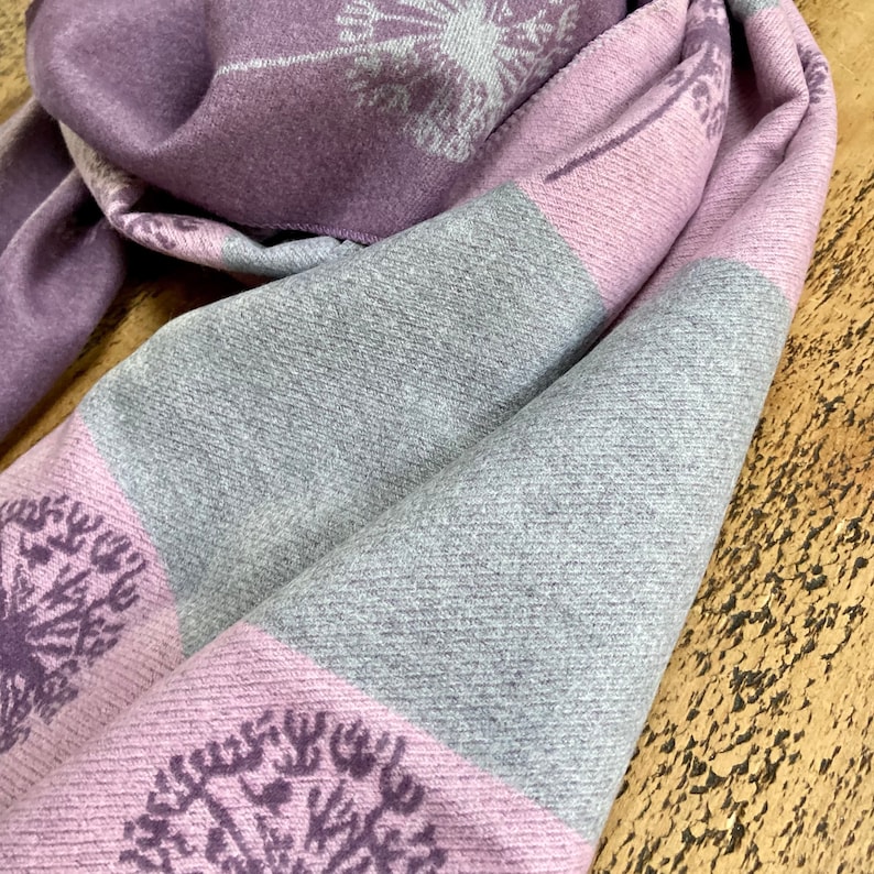 Soft, Cosy Winter Dandelion Scarf - Purple, Pink & Grey - Etsy UK