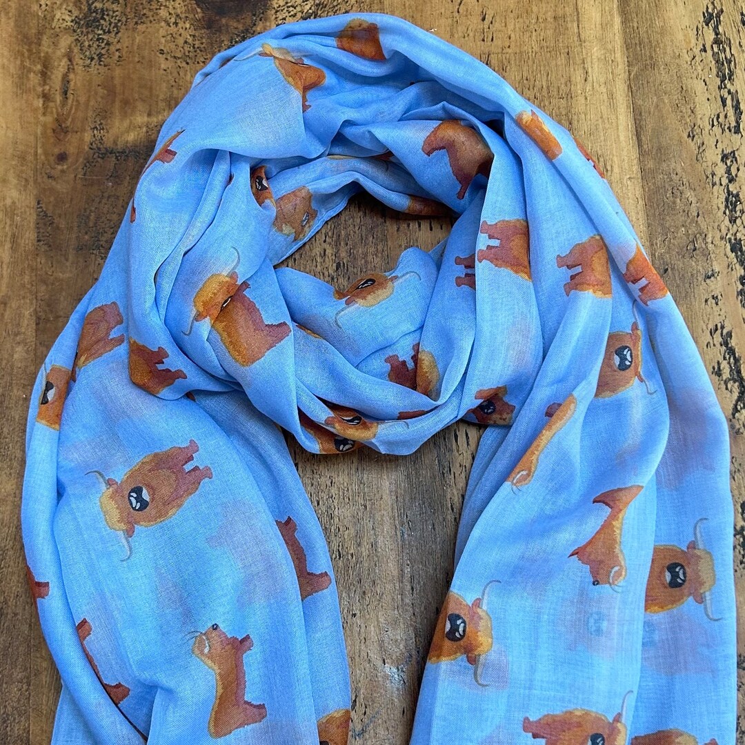 Premium Countryside Highland Cow Print Scarf - Blue - Etsy