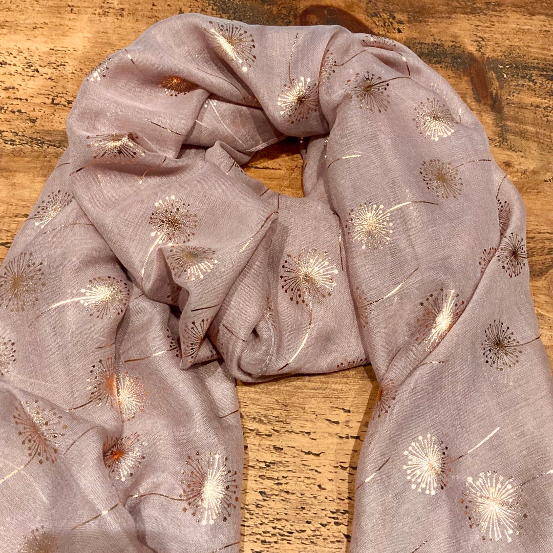 Soft Dandelion Print Scarf - Dusky Pink & Gold - Etsy