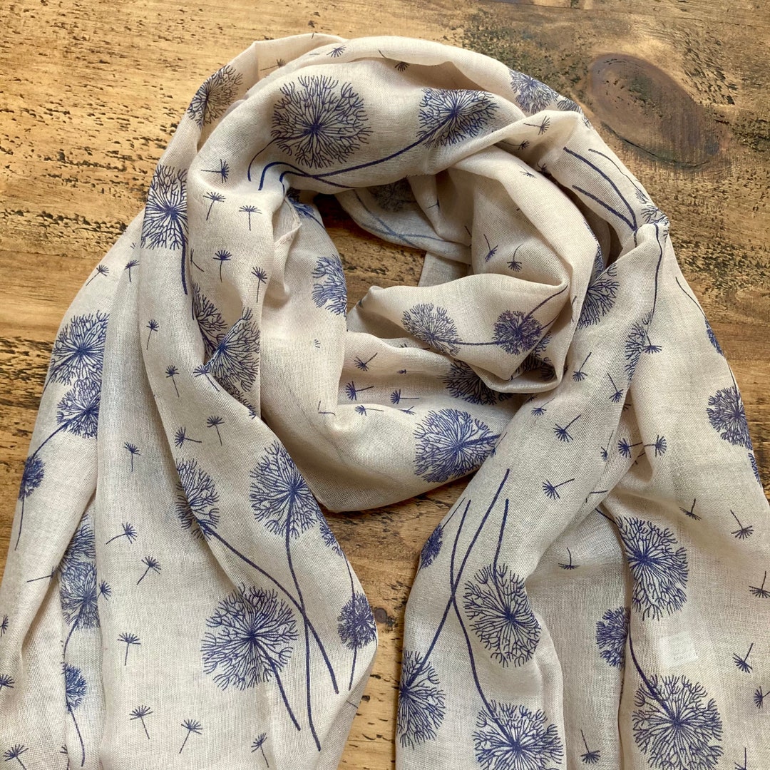 Soft Dandelion Print Scarf Beige - Etsy UK