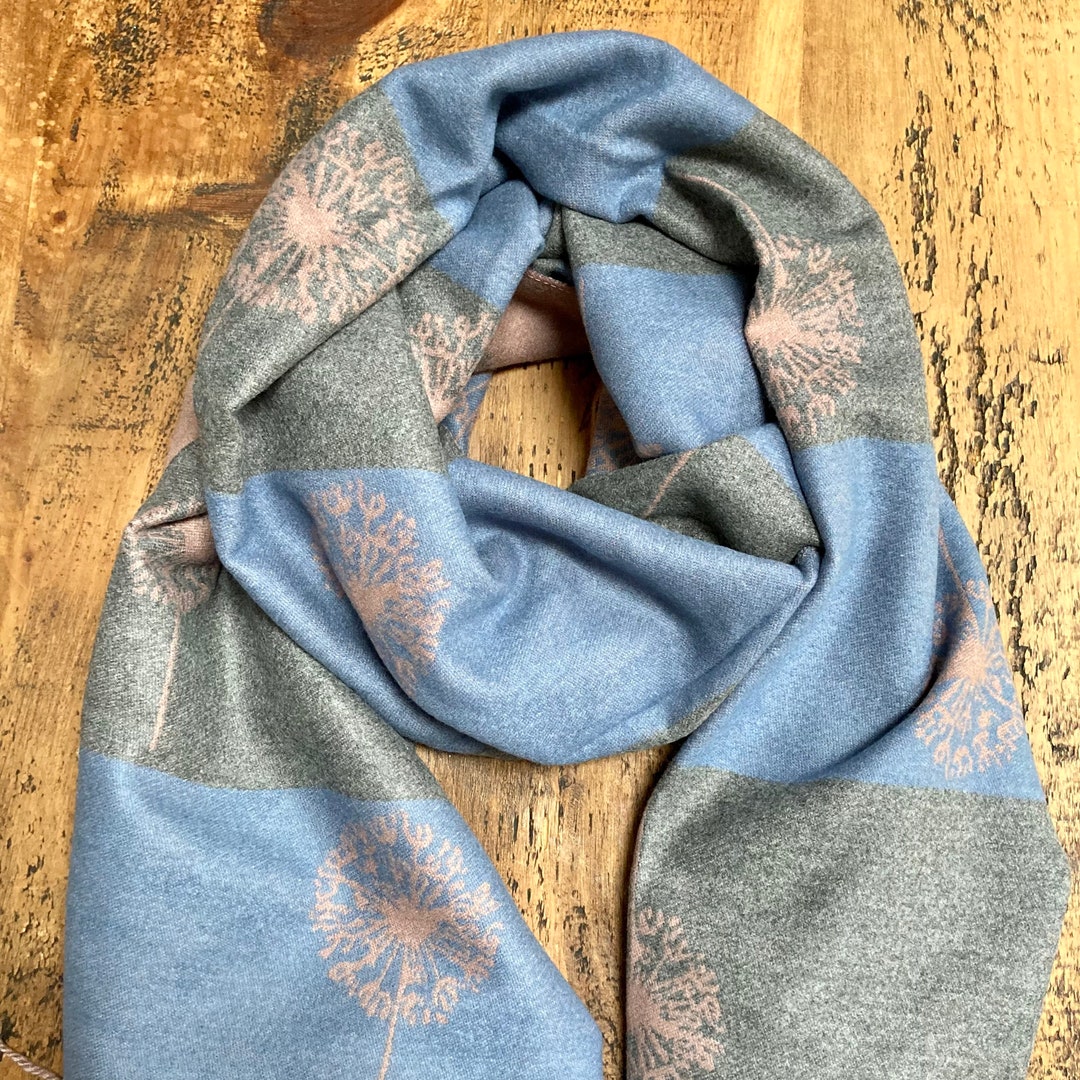 Soft, Cosy Cashmere Reversible Winter Dandelion Scarf Pink, Grey & Blue ...