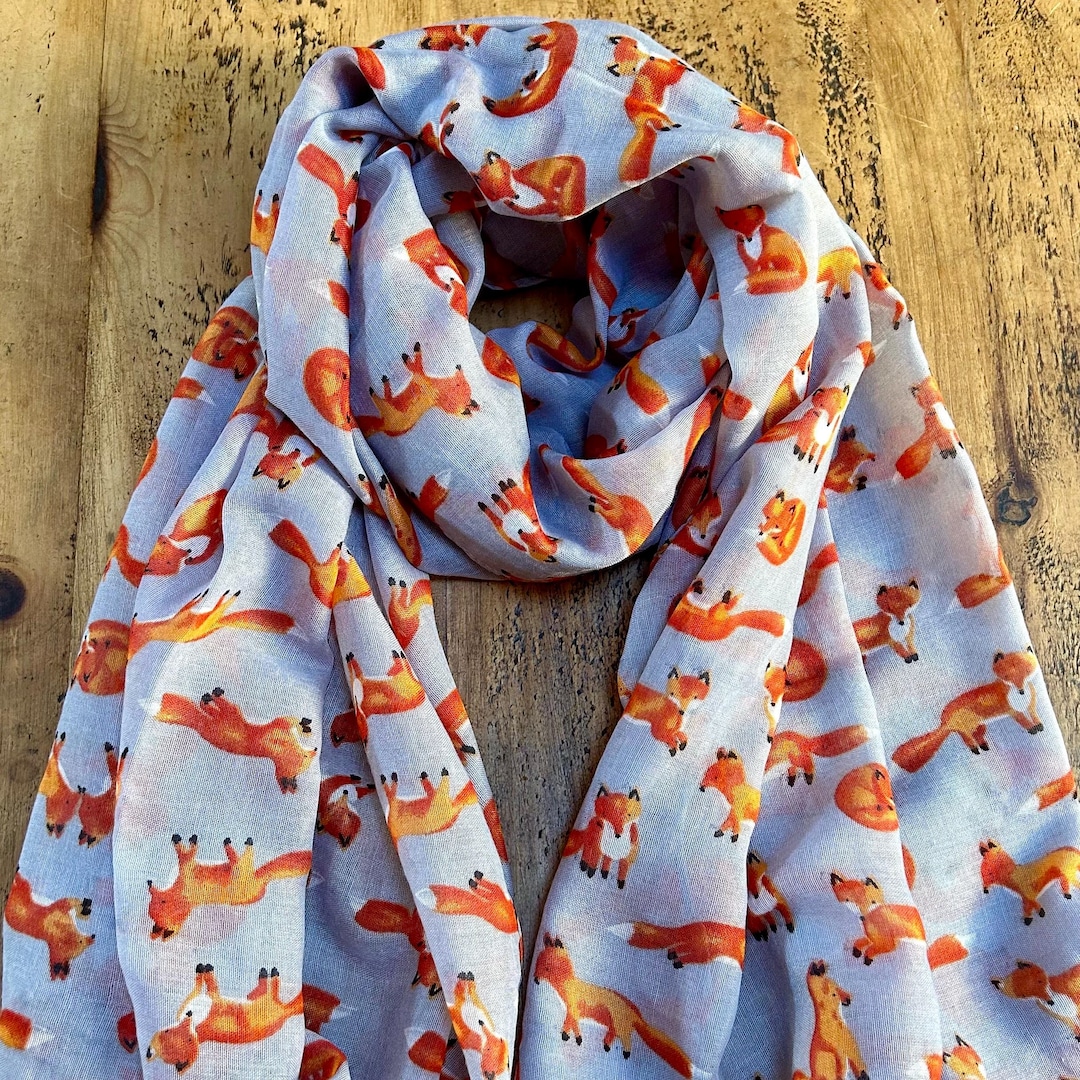 Cute Fox Print Scarf - Grey - Etsy