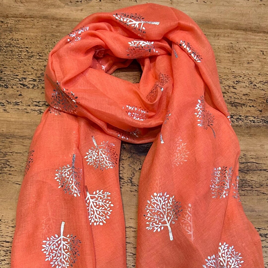 Soft Tree of Life Scarf - Orange Sorbet & Silver - Etsy