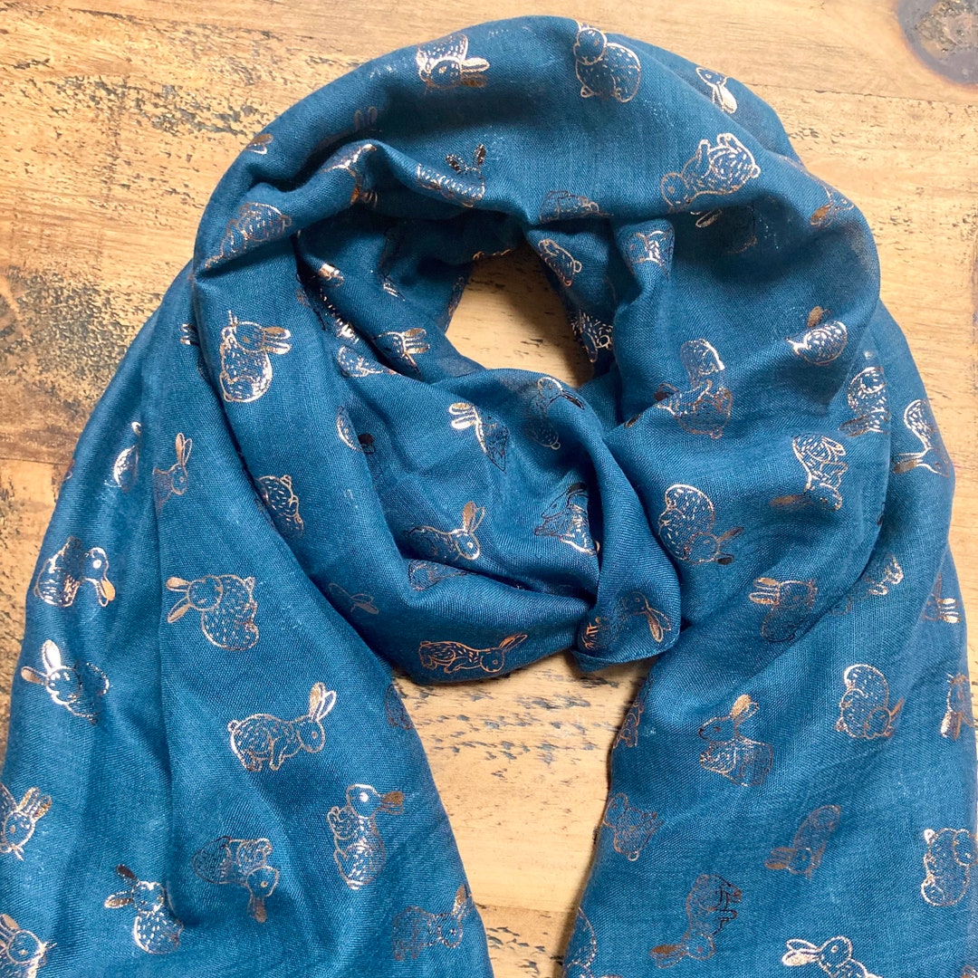 Cute Gold Bunny Rabbit Print Scarf - Teal - Etsy