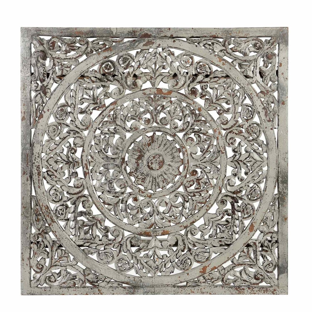 39" Square Lattice Carved Solid Wood Wall Panel | Mediterranean Style ...