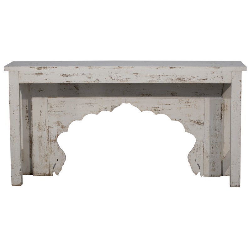 Carved Distressed Sofa Table | Farmhouse Console, Arched Mehraab Design ...