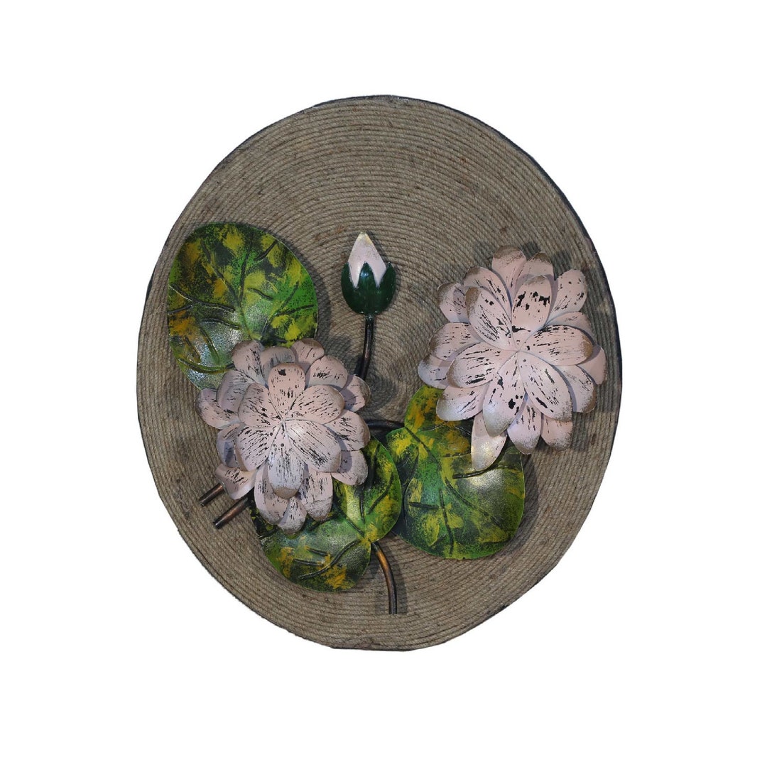 Farmhouse Style Round Wall Art With Rope and Metal Flowers | 18 ...