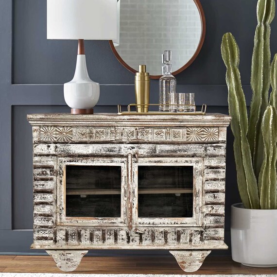 Antique Hope Chest Repurposed Glass Door Cabinet Unique - Etsy