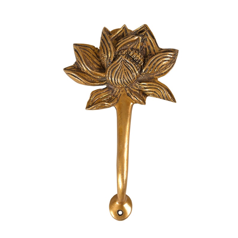 Vintage Handmade Lotus Shaped Brass 10" Tall Cabinet Door Pull | Unique ...