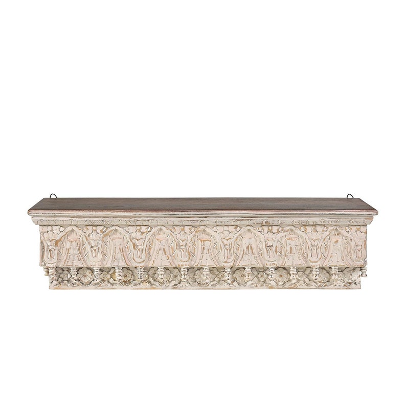 Hand Carved Mango Wood Fireplace Mantel Shelf | Rustic Farmhouse ...