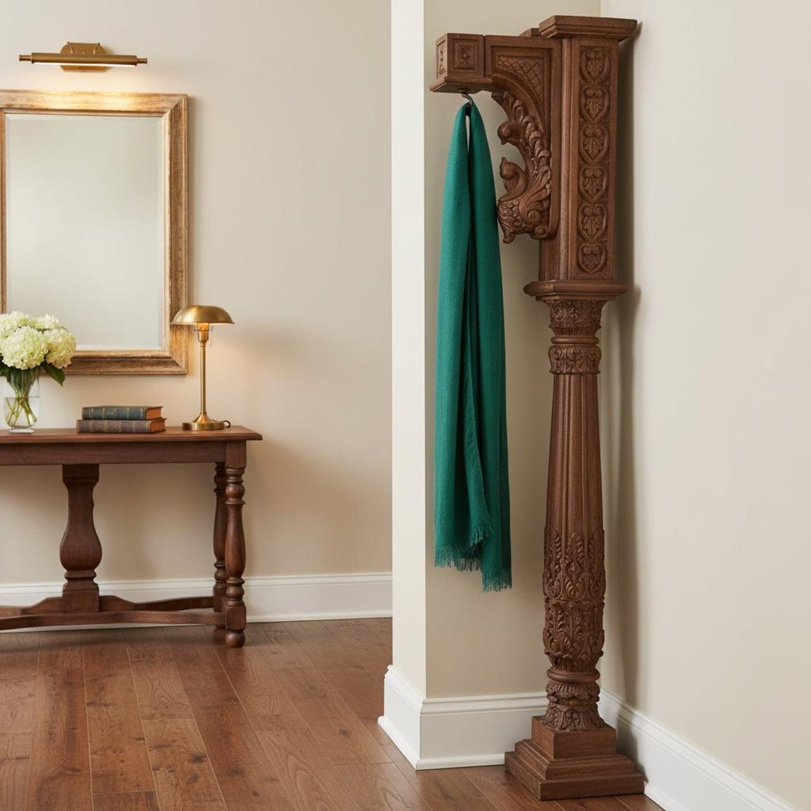 Antique Hand Carved 56" Tall Freestanding Column With Hook | Unique ...