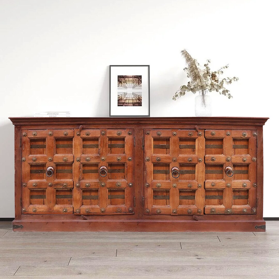 89 Inch Tall Farmhouse Style Sideboard Cabinet | Handmade Hand Carved ...