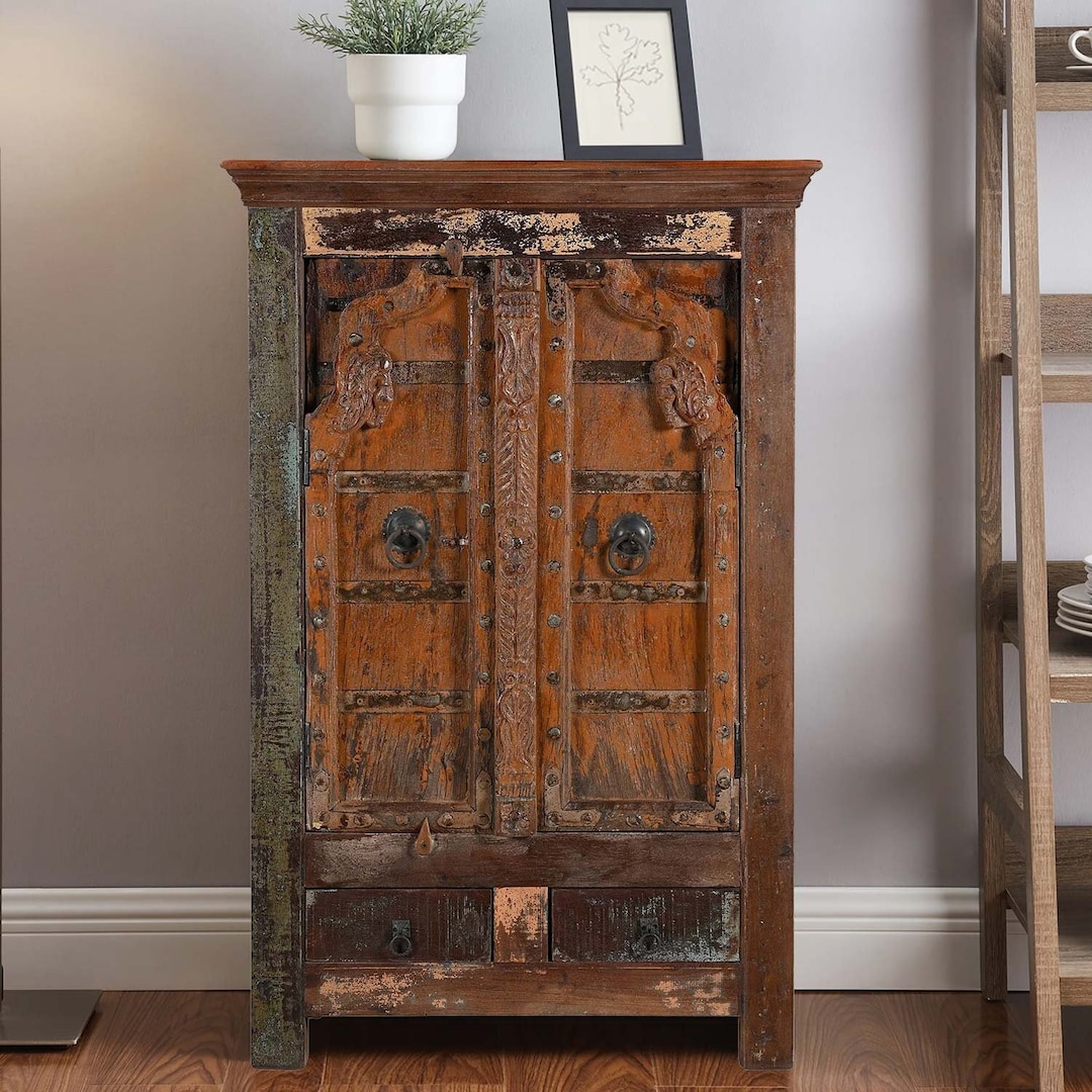 Rustic Antique Shutter Repurposed Farmhouse Style 50 In. Tall Cabinet Distressed Solid Wood Handcarved Storage Cabinet Manave Decor Etsy