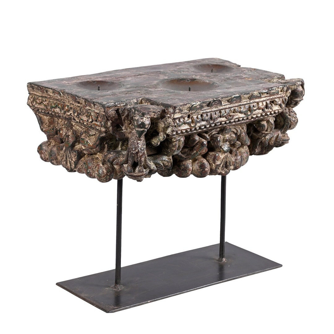 Antique Rustic Wooden Column Base Repurposed Ranch Style Candle Holder ...