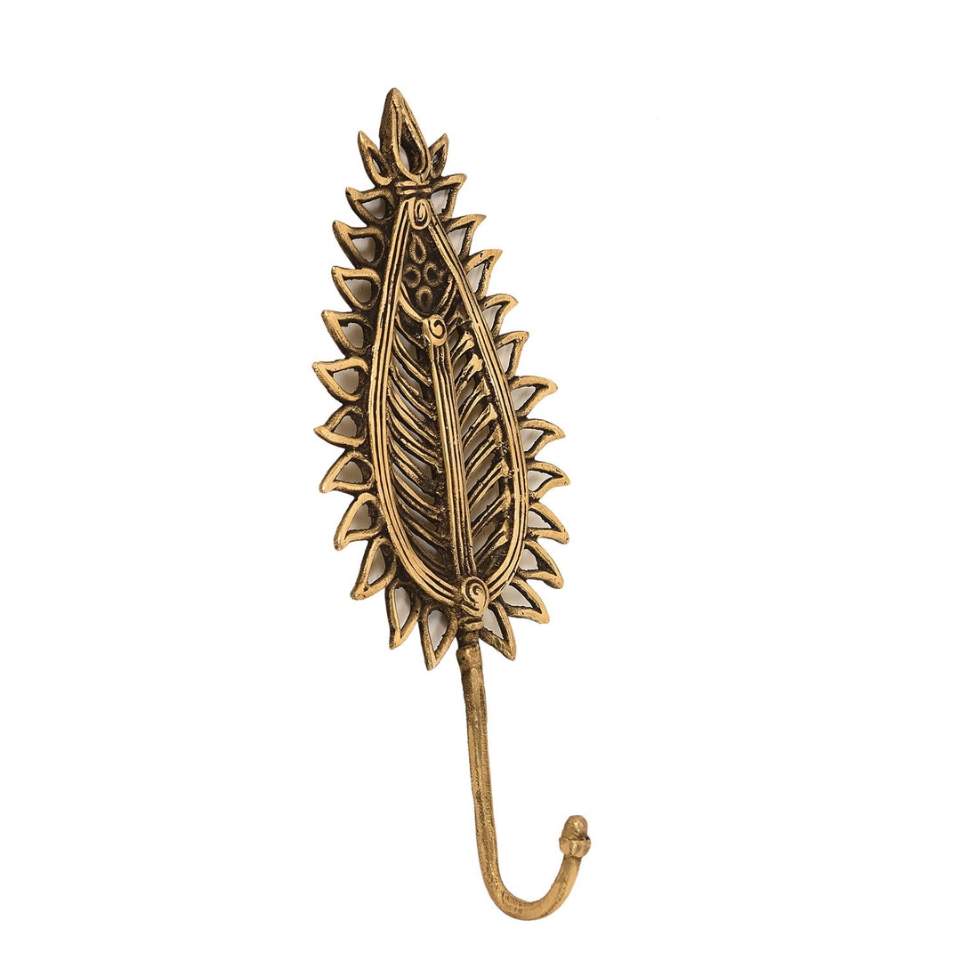 Unique Leaf Shaped Wall Hook in Brass | Antiqe Gold Wall Peg | Eclectic ...