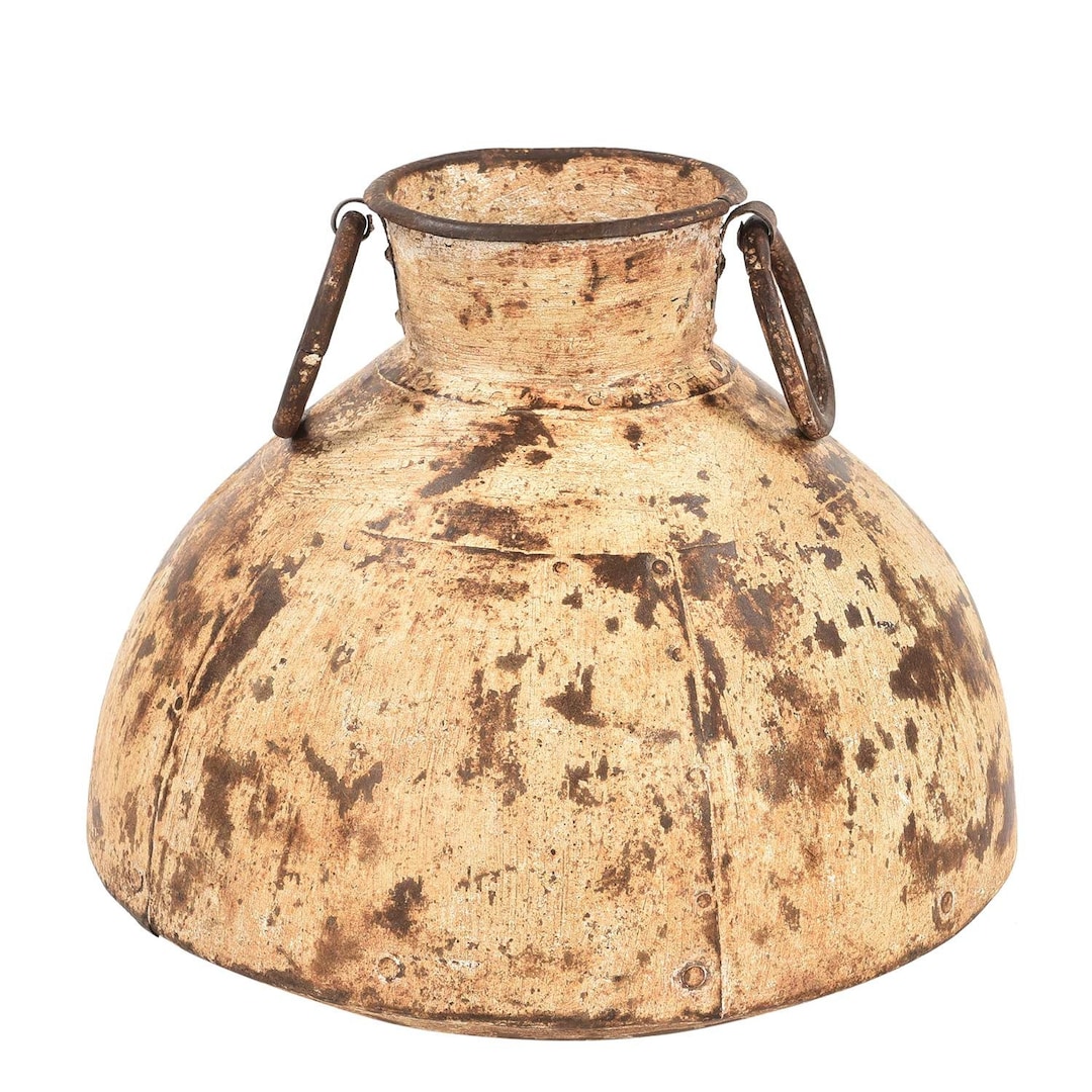Rustic Vintage Large Metal Matka Vase With Ring Handles | Farmhouse ...
