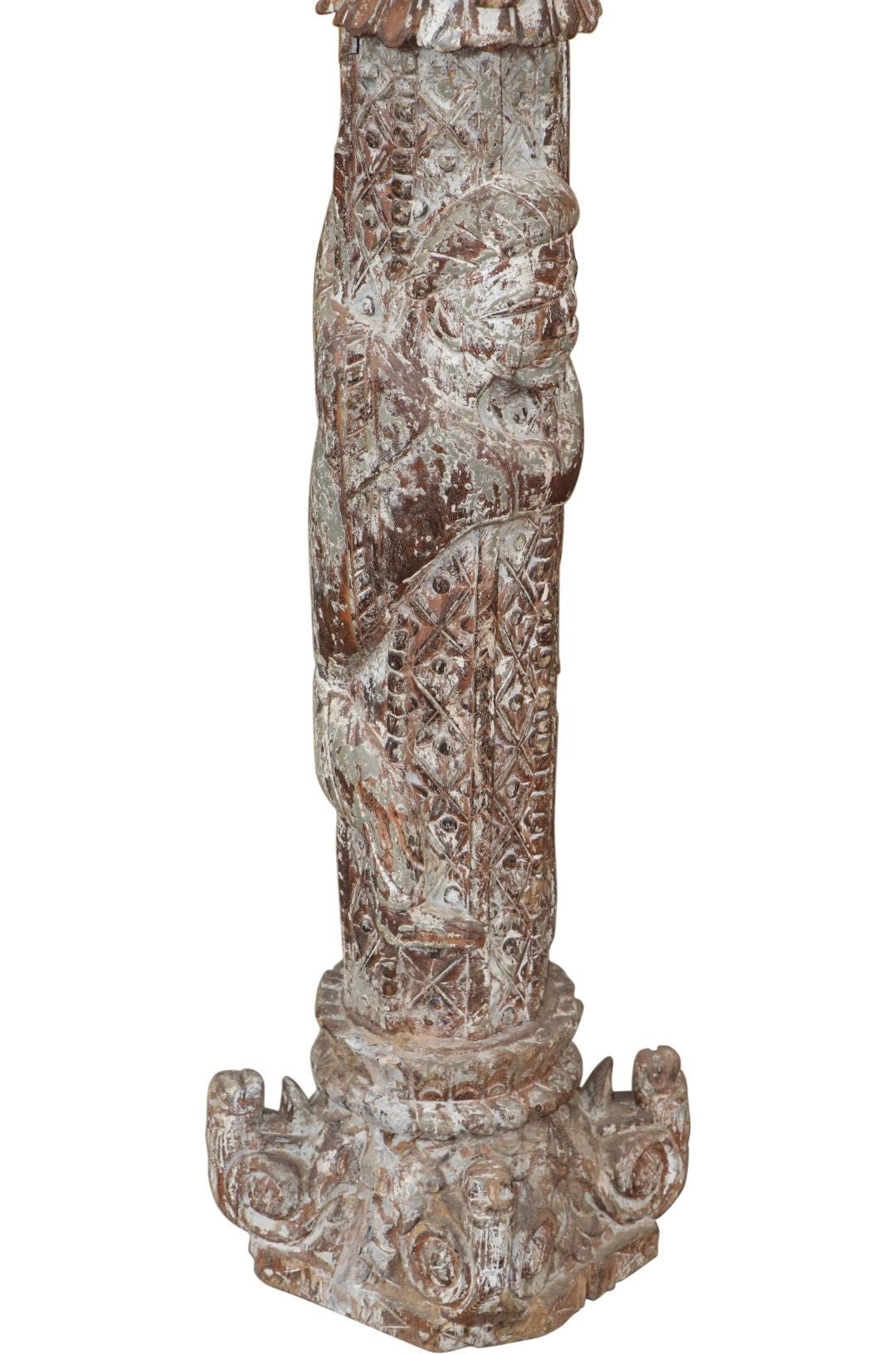 Vintage Carved 34" Tall Distressed White Column Display Pedestal ...