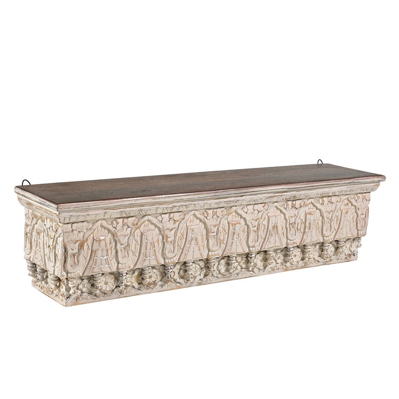 Hand Carved Mango Wood Fireplace Mantel Shelf | Rustic Farmhouse ...