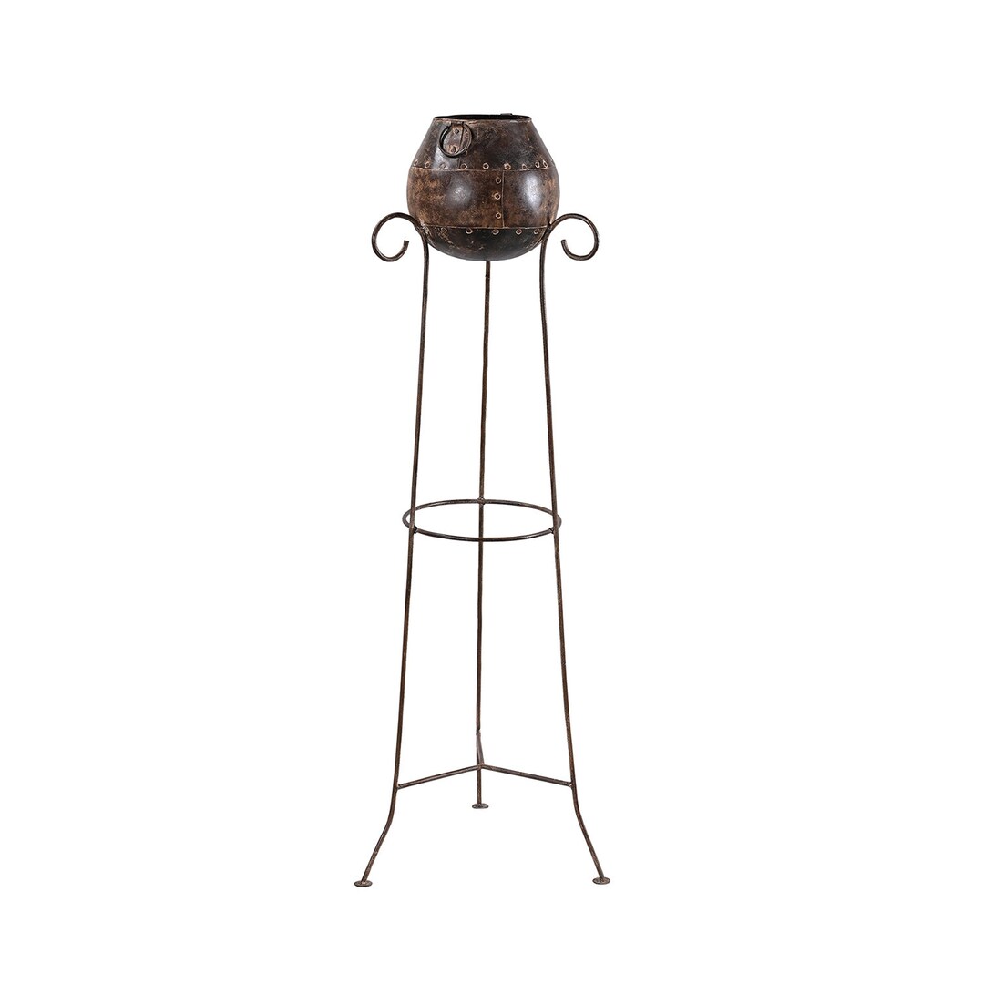 47" Tall Vintage Rustic Metal Planter With Stand | Distressed Metal ...