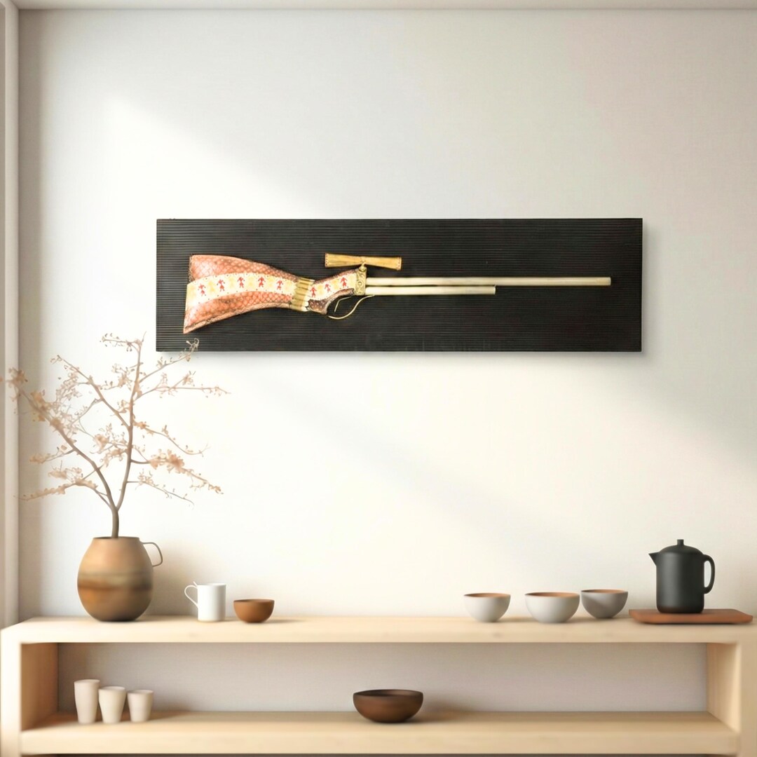 Handcrafted Wood & Metal Faux Rifle Wall Decor | Jeweled Gun Sculpture ...