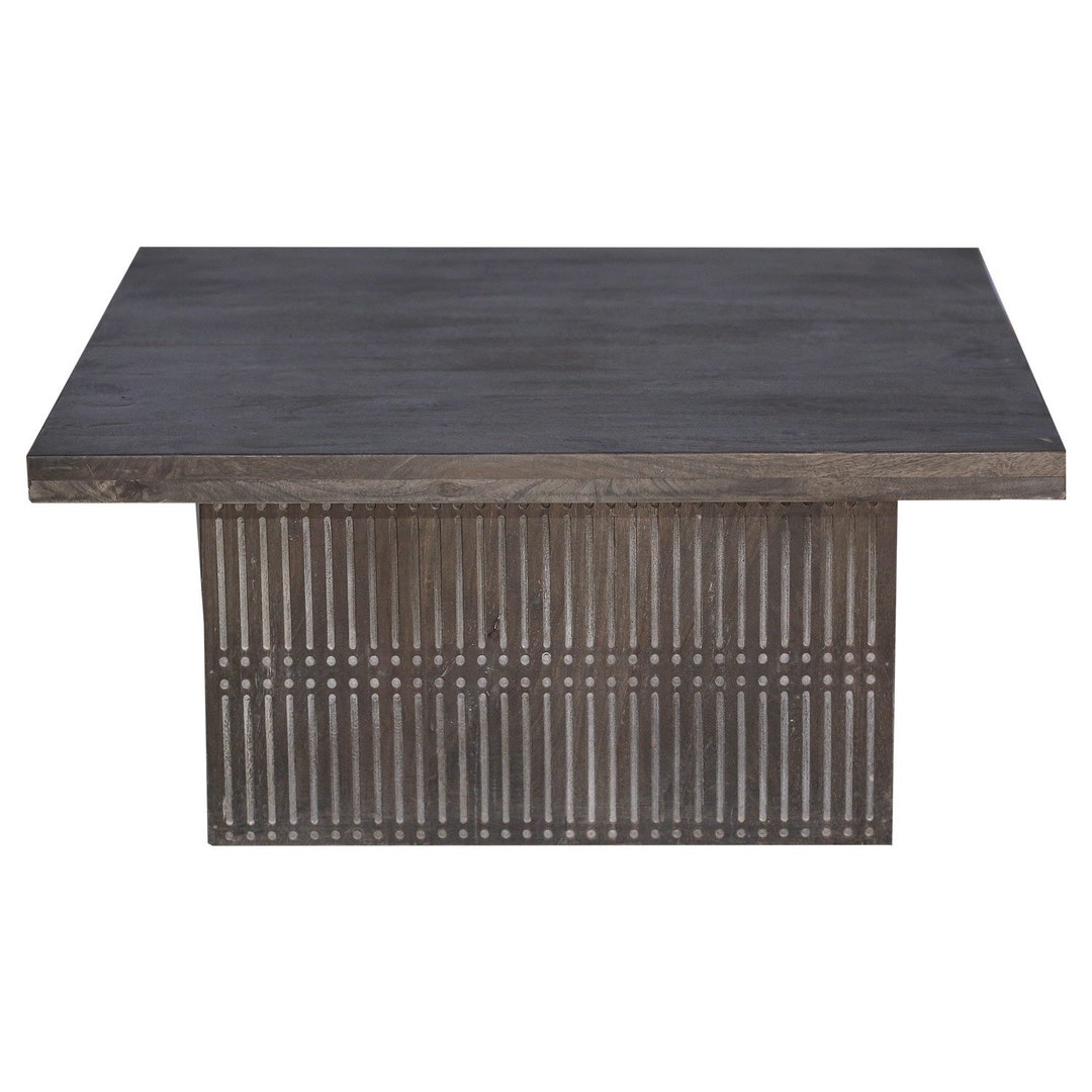40" Square Distressed Gray Finish Wooden Block Coffee Table | Modern ...