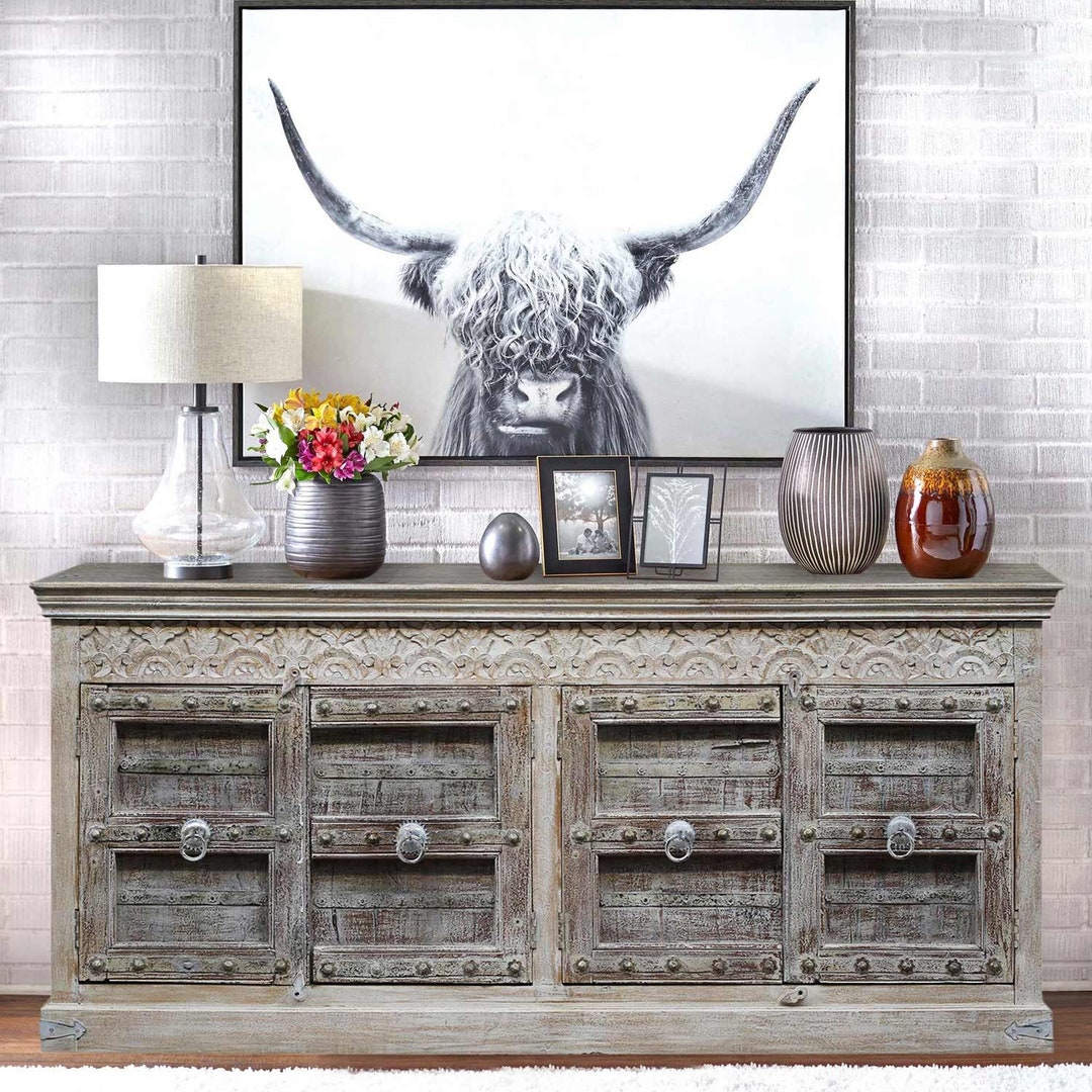 Industrial Solid Wood Credenza With Decorative Iron Hinges - Etsy